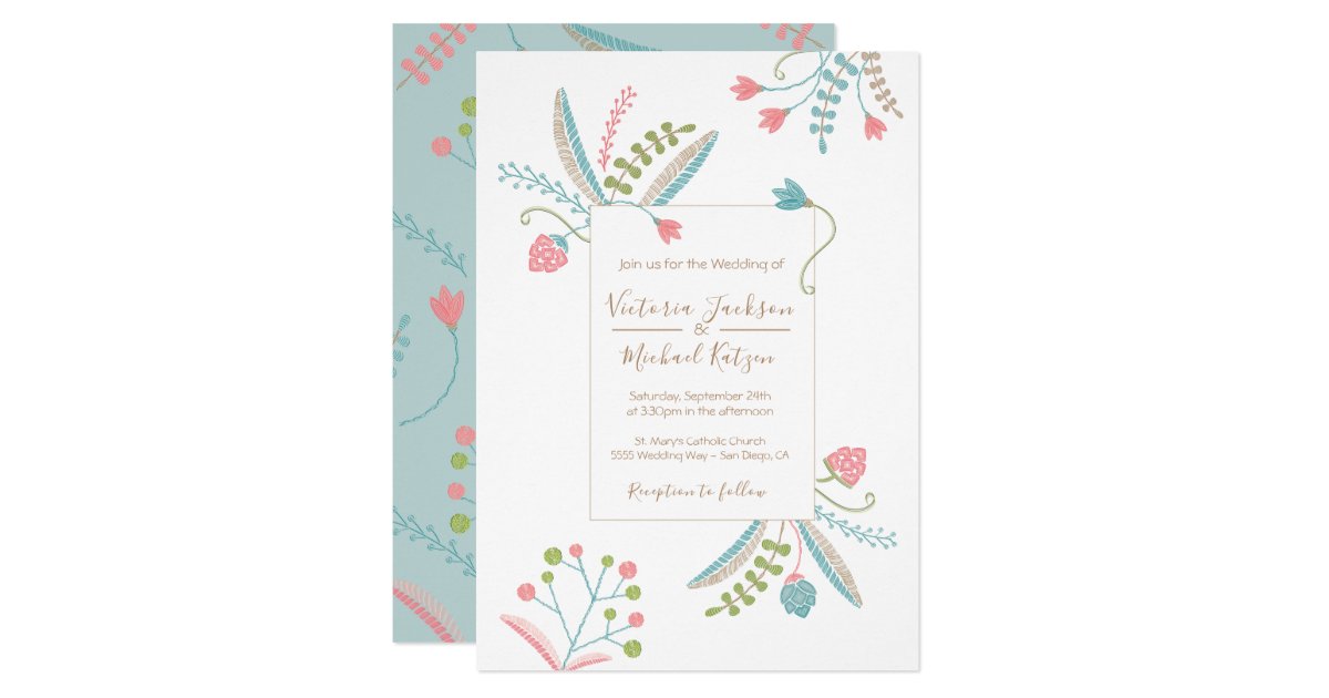 Embroidery Floral Wedding invitations | Zazzle.com