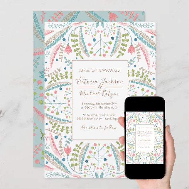 Embroidery Floral Wedding invitations | Zazzle