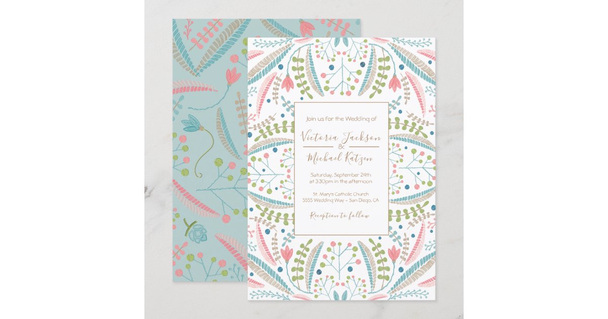Embroidery Floral Wedding invitations | Zazzle