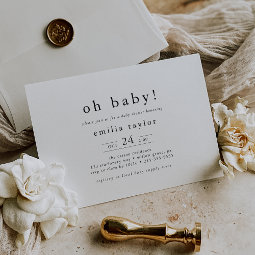 EMELIA Black White Boho Simple Oh Baby Baby Shower Invitation | Zazzle