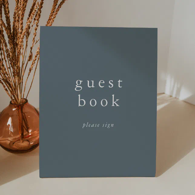 EMELIA Blue Minimalist Wedding Guest Book Sign | Zazzle