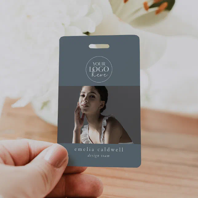 EMELIA Blue Security Name Tag Photo Employee ID Badge | Zazzle