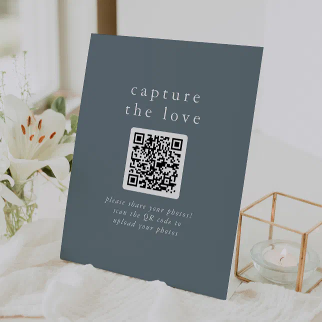 EMELIA Dusty Blue Rustic Capture the Love Wedding Pedestal Sign | Zazzle