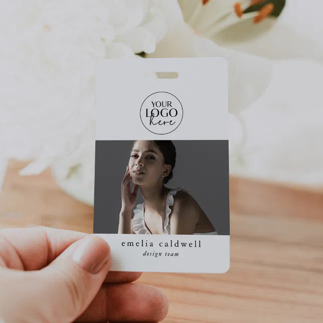 EMELIA Modern Security Name Tag Photo Employee ID Badge | Zazzle