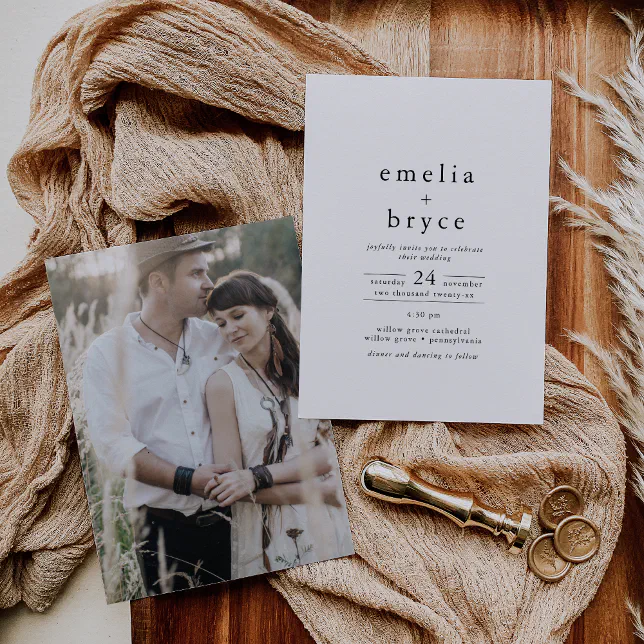 EMELIA Photo Minimalist Unique Neutral Wedding Invitation | Zazzle