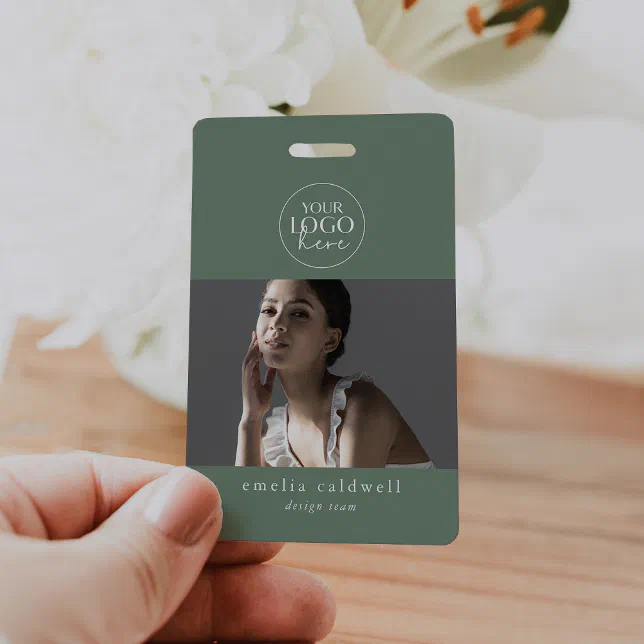 EMELIA Sage Security Name Tag Photo Employee ID Badge | Zazzle