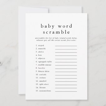 EMELIA Simple Baby Shower Word Scramble Game Card | Zazzle