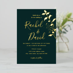 Emeral Green Gold Floral Wedding Foil Invitation | Zazzle