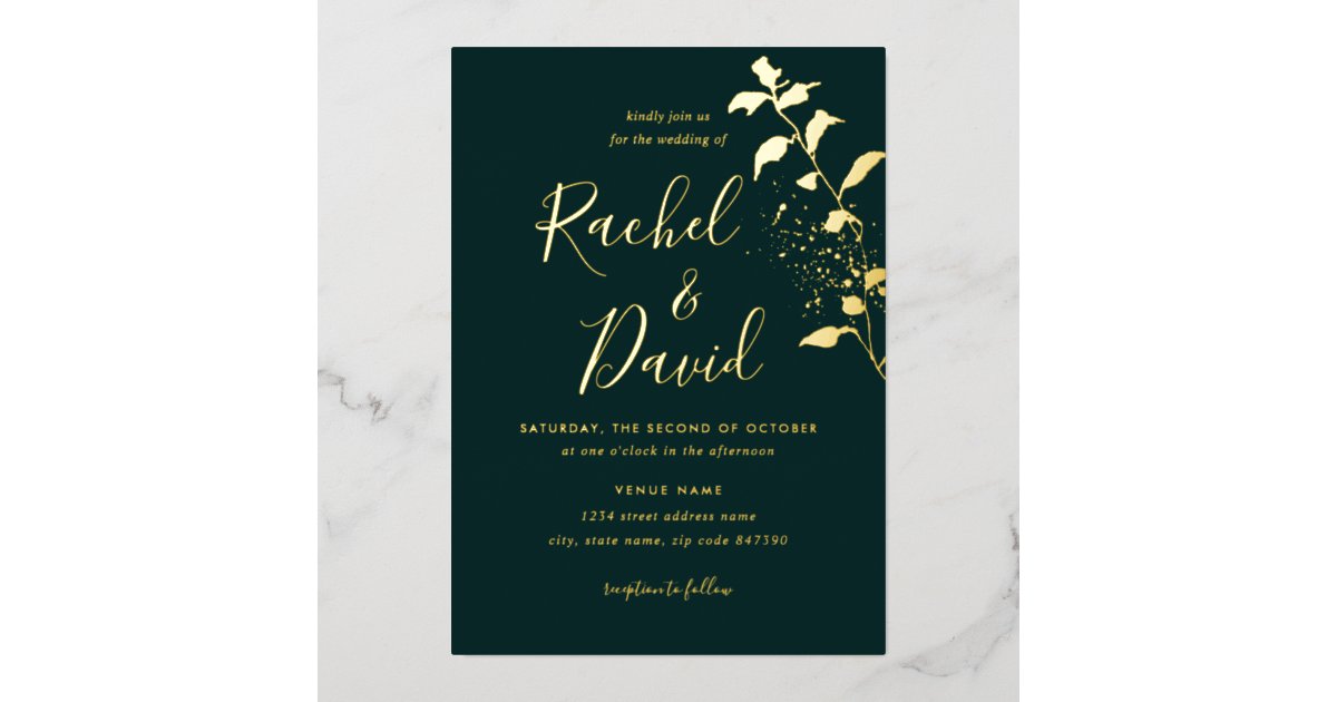 Emeral Green Gold Floral Wedding Foil Invitation | Zazzle