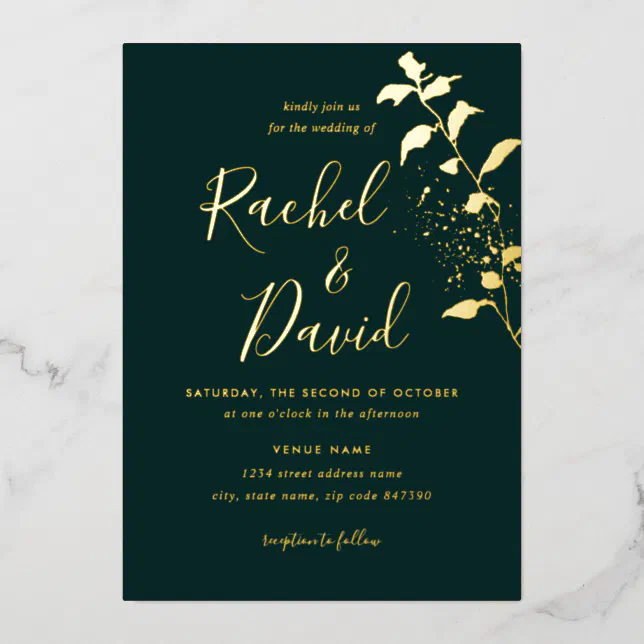 Emeral Green Gold Floral Wedding Foil Invitation | Zazzle