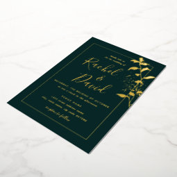 Emeral Green Gold Floral Wedding Foil Invitation | Zazzle