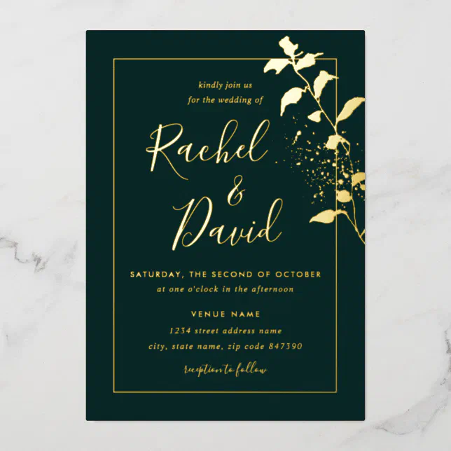 Emeral Green Gold Floral Wedding Foil Invitation | Zazzle