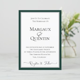 Emerald and Silver Frame Wedding Invitation | Zazzle