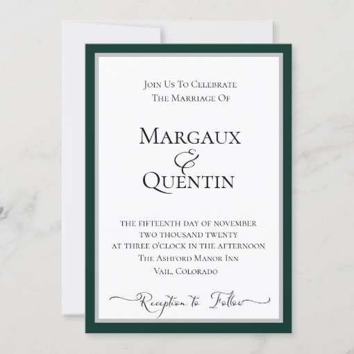 Emerald and Silver Frame Wedding Invitation | Zazzle