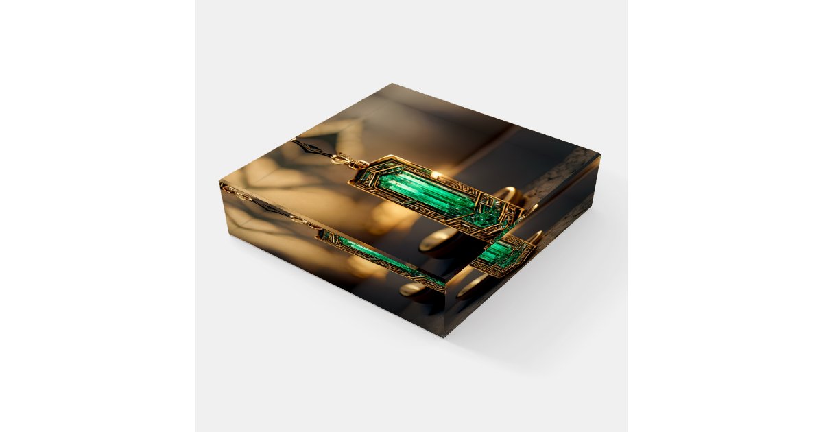 Emerald Art Deco pendant Paperweight | Zazzle