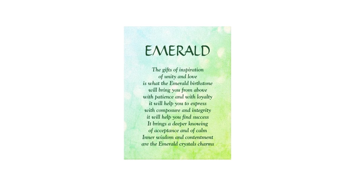 Emerald birthstone - May poem art canvas | Zazzle
