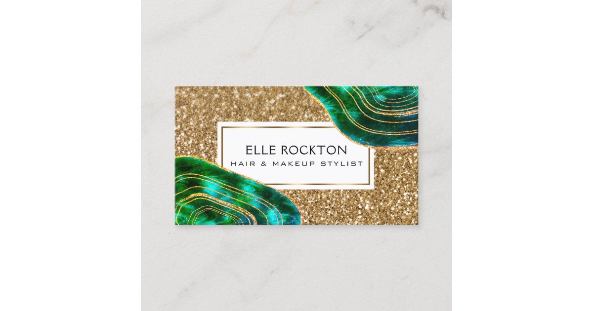 Emerald Crystal Agate Geode Gold Glitter Business Card | Zazzle