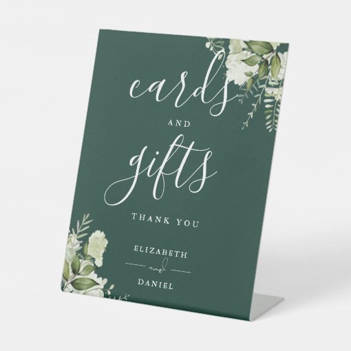 Emerald Floral Greenery Cards And Gifts Pedestal Sign | Zazzle