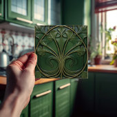Emerald Flourish: Art Nouveau Inspired Ceramic Tile | Zazzle
