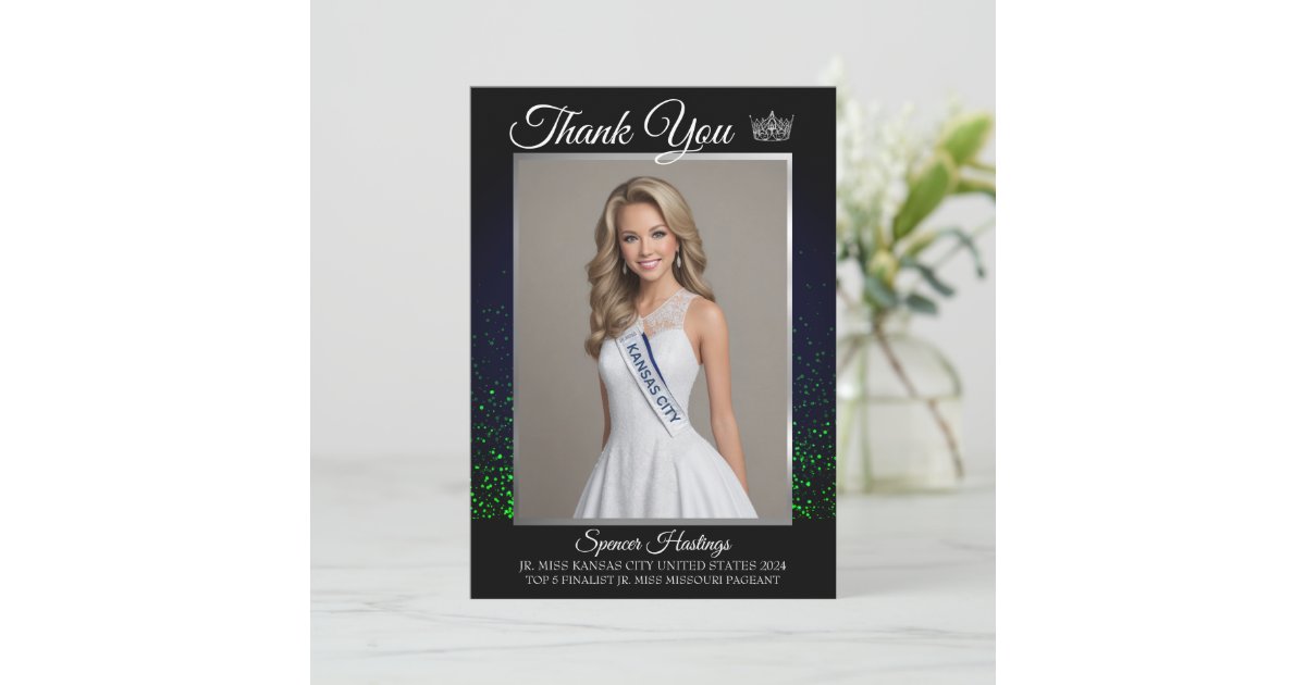 Emerald Glitz Pageant Thank You Card | Zazzle