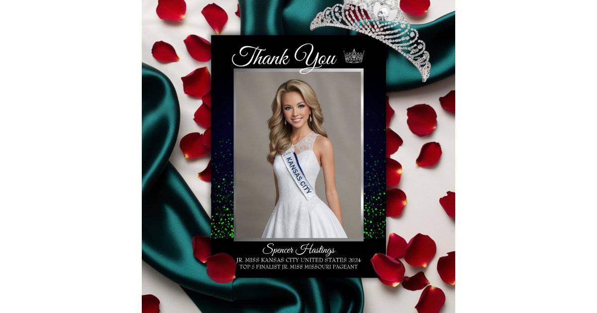 Emerald Glitz Pageant Thank You Card | Zazzle