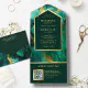 Emerald Gold Abstract Fluid Ink QR Code Wedding All In One Invitation ...