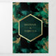 Emerald Gold Abstract Fluid Ink QR Code Wedding Tri-Fold Invitation ...
