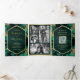 Emerald Gold Abstract Fluid Ink QR Code Wedding Tri-Fold Invitation ...
