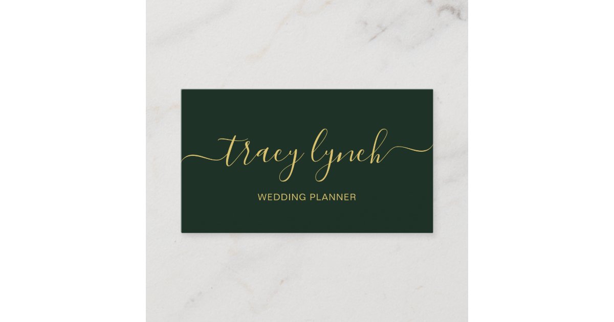 emerald Gold Handwritten Script Calligraphy Business Card | Zazzle