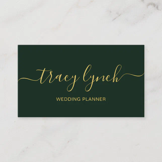 emerald Gold Handwritten Script Calligraphy Business Card | Zazzle