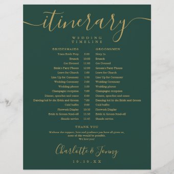 Emerald Gold Schedule Wedding Itinerary Timeline | Zazzle