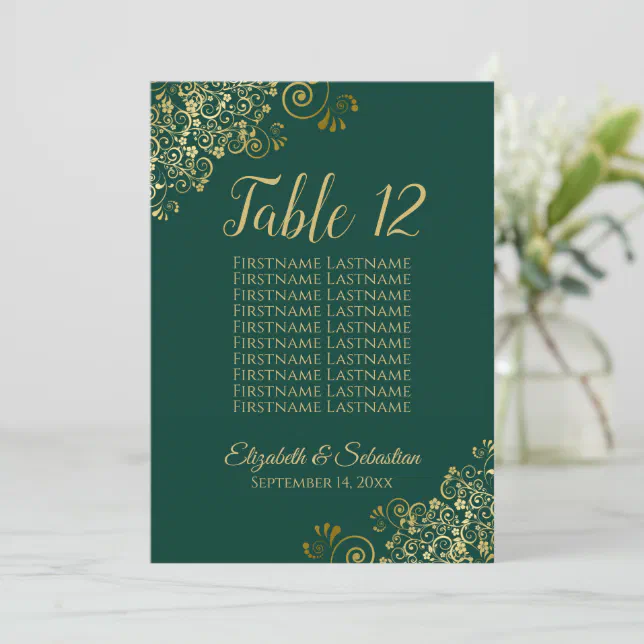 Emerald & Gold Table Number Seating Chart Large | Zazzle