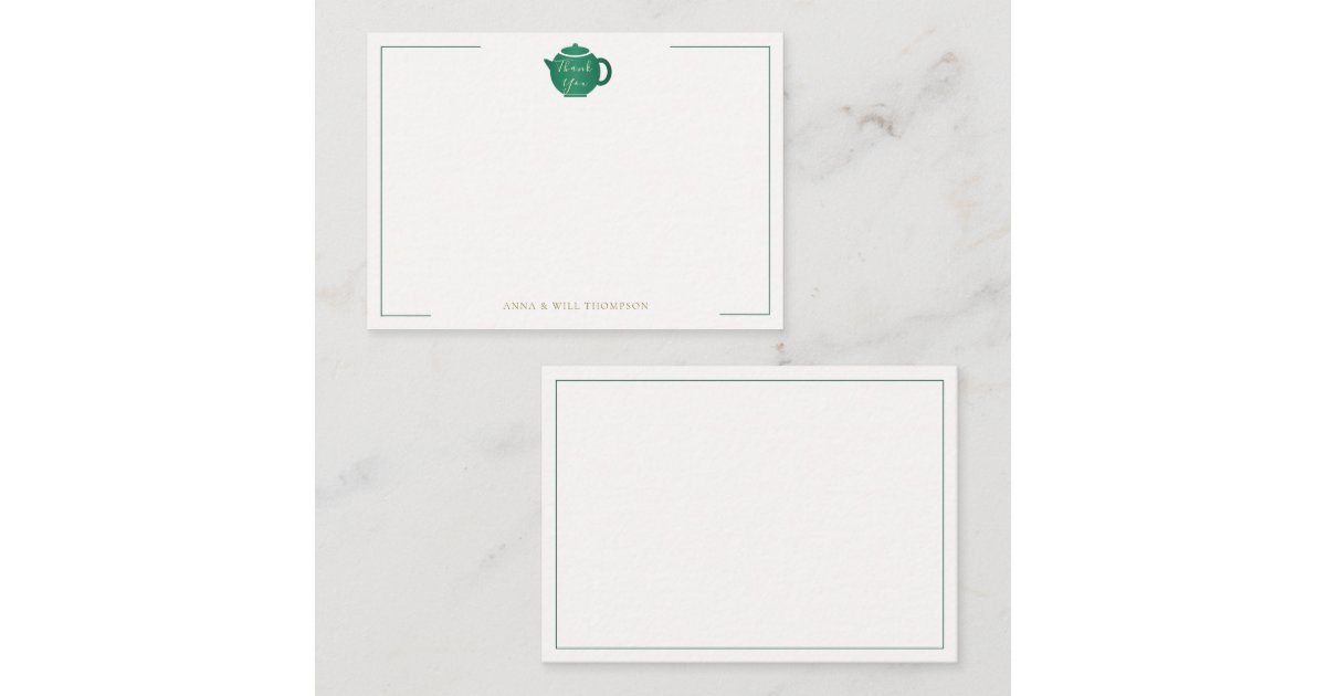 Emerald Gold Tea Pot Elegant Wedding Couple Note Card | Zazzle