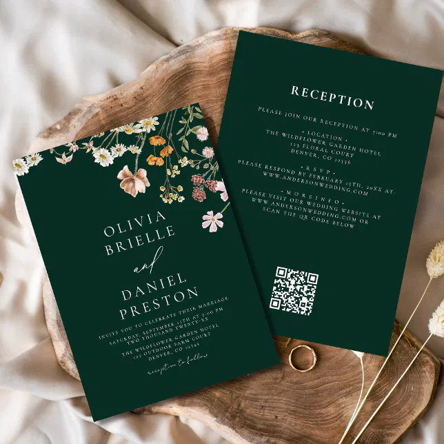 Emerald Green All in One QR Code Wedding Invitation | Zazzle
