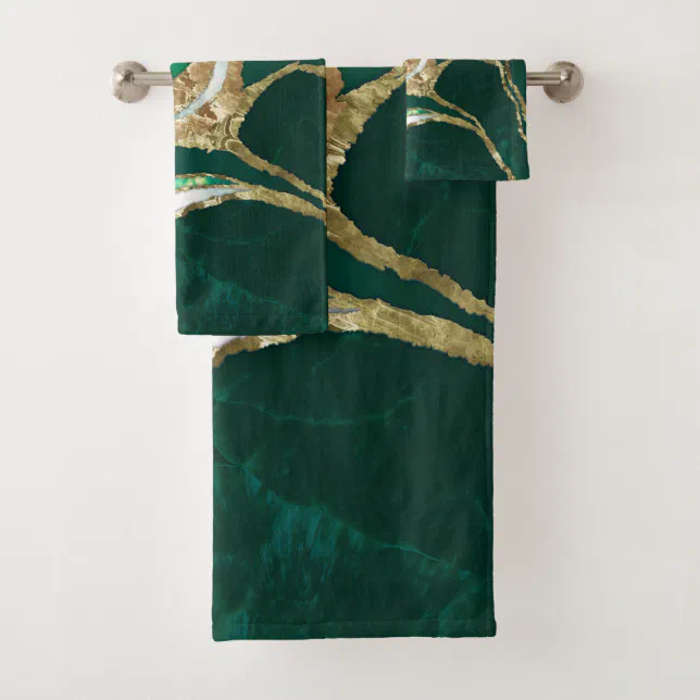 Emerald Green and Gold abstract Bath Towel Set | Zazzle
