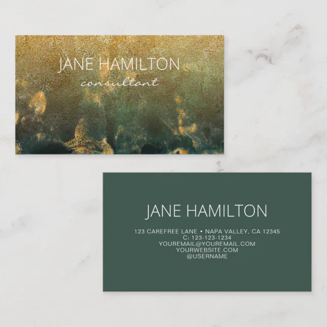 Emerald Green and Gold Abstract Business Card | Zazzle