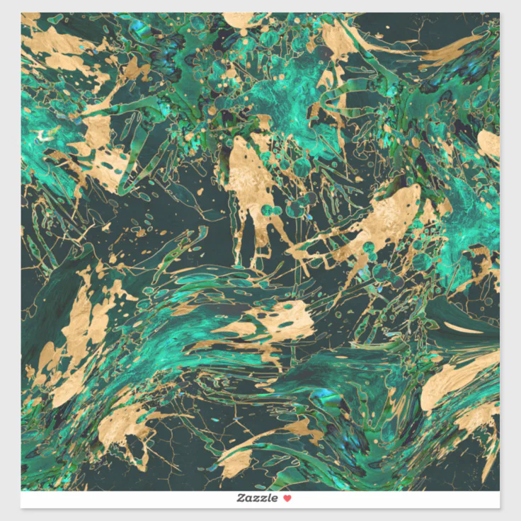 Emerald Green and Gold abstract Sticker | Zazzle
