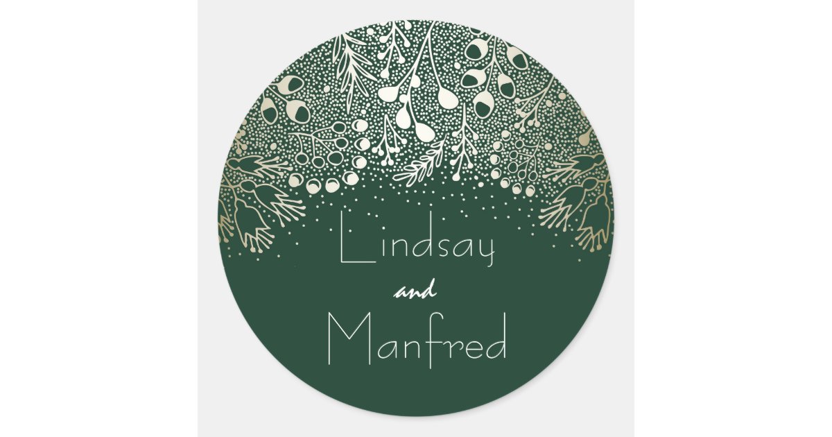 Emerald Green and Gold Filigree Wedding Classic Round Sticker | Zazzle