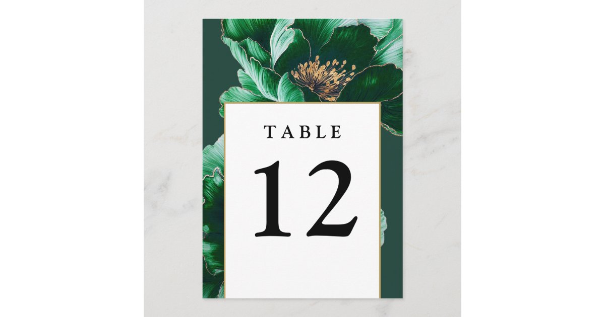 Emerald Green And Gold Floral Modern Table Numbers | Zazzle