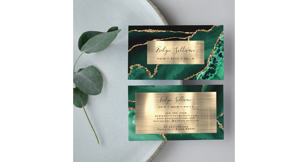 Emerald Green and Gold Foil Agate Business Card | Zazzle
