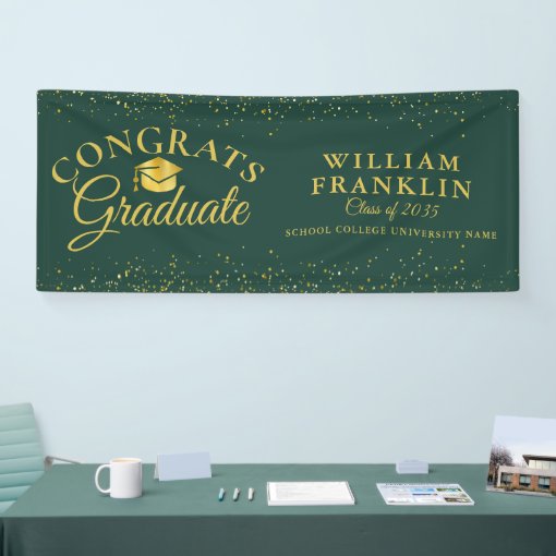 Emerald Green And Gold Glitter Graduation Banner | Zazzle