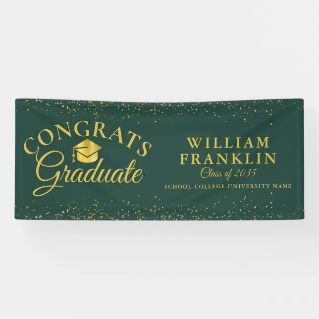Emerald Green And Gold Glitter Graduation Banner | Zazzle