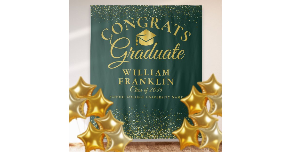 Emerald Green And Gold Graduation Photo Backdrop | Zazzle