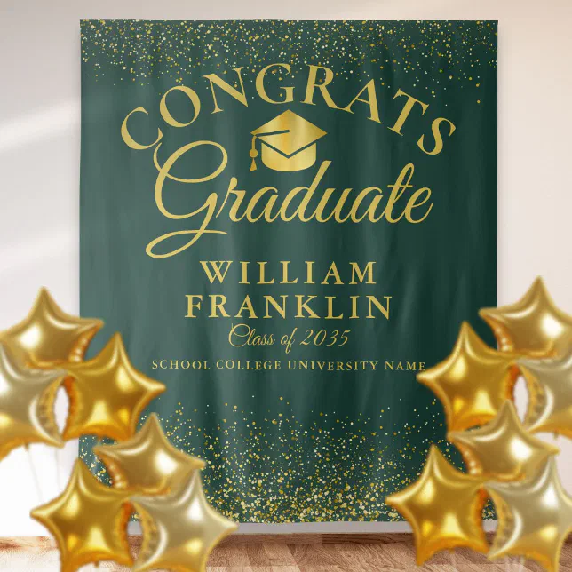 Emerald Green And Gold Graduation Photo Backdrop | Zazzle