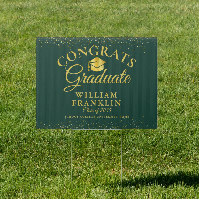 Emerald Green And Gold Modern Graduation Sign | Zazzle