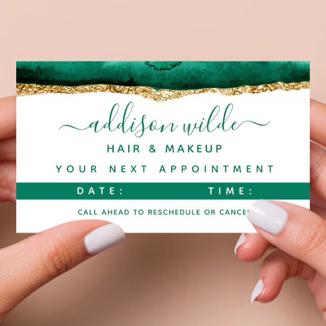Emerald Green And Gold Watercolor Appointment Card | Zazzle