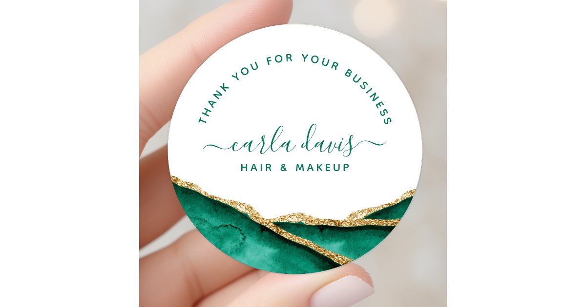 Emerald Green And Gold Watercolor Classic Round Sticker | Zazzle