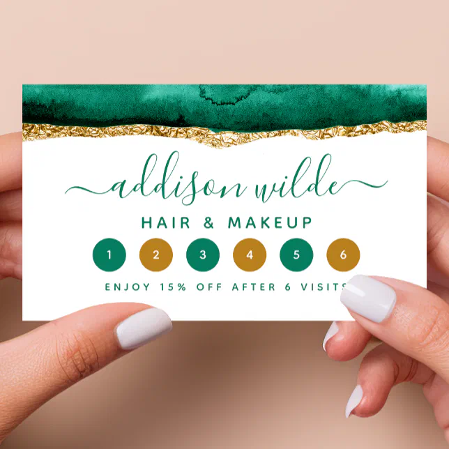 Emerald Green And Gold Watercolor Loyalty Card | Zazzle