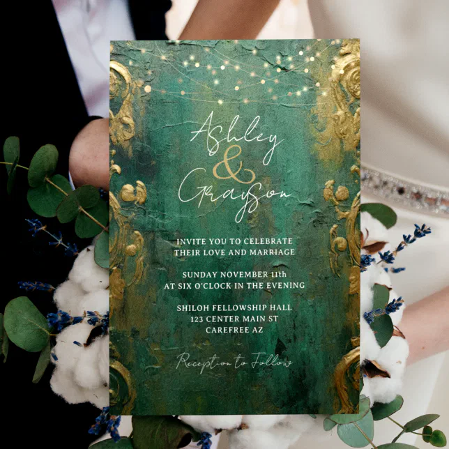 Emerald Green and Gold Wedding Invitation | Zazzle