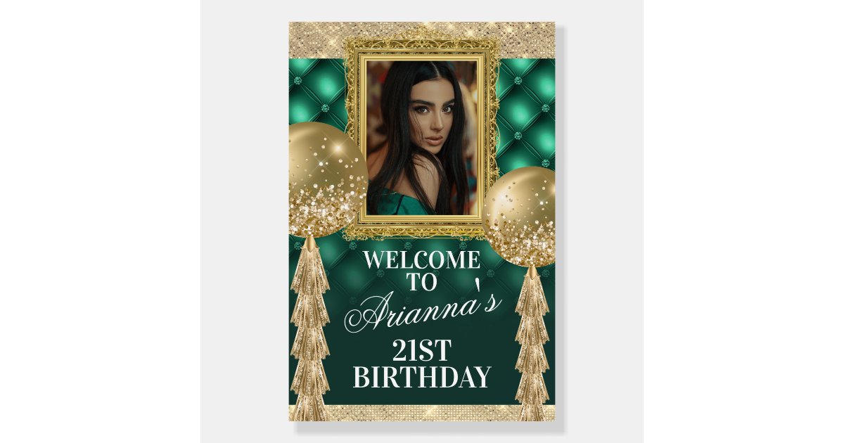 Emerald Green and Gold Welcome Sign with Picture | Zazzle
